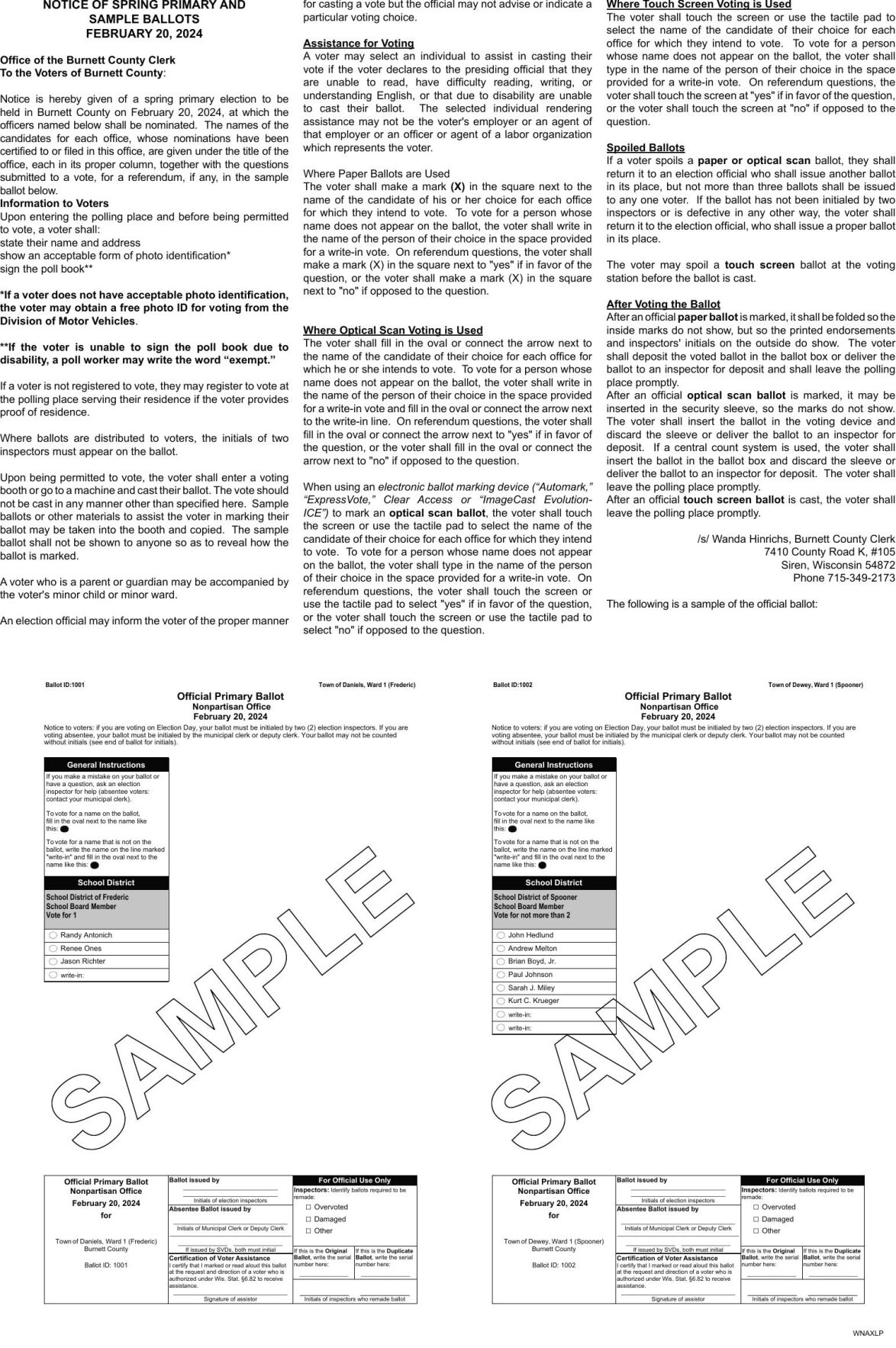 NOTICE OF SPRING PRIMARY AND SAMPLE BALLOTS FEBRUARY 20, 2024 | Public ...