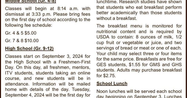 NOTICE OF SCHOOL OPENING SCHOOL DISTRICT OF GRANTSBURG 2024-2025 ...