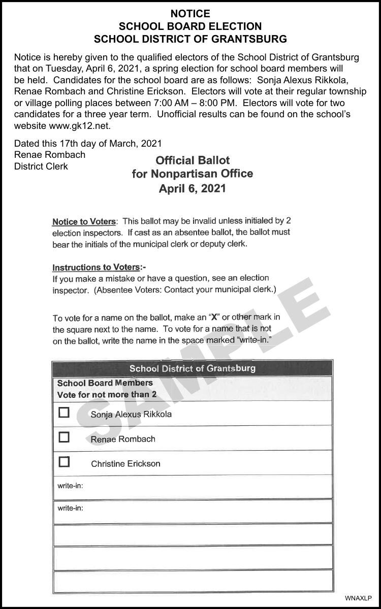NOTICE SCHOOL BOARD ELECTION | Public Notices | burnettcountysentinel.com