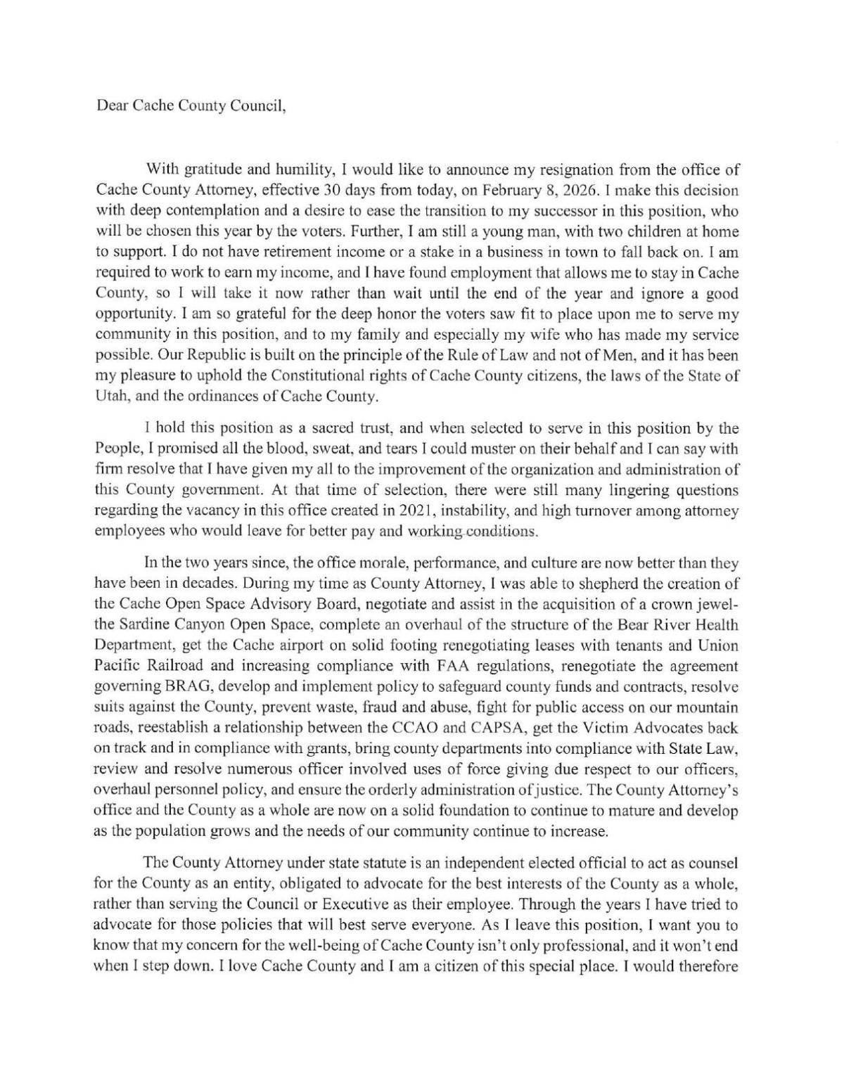 K. Taylor Sorensen Resignation Letter | | cachevalleydaily.com