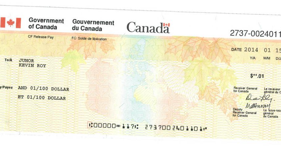 Bolton resident gets one cent cheque from Canadian Forces