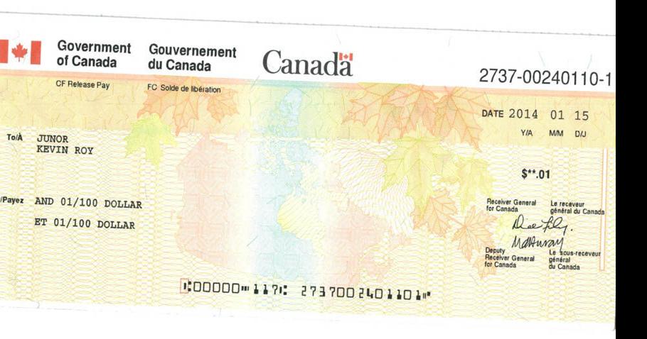 Bolton resident gets one cent cheque from Canadian Forces