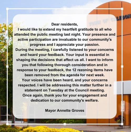Caledon mayor removes 12 developments from council agenda