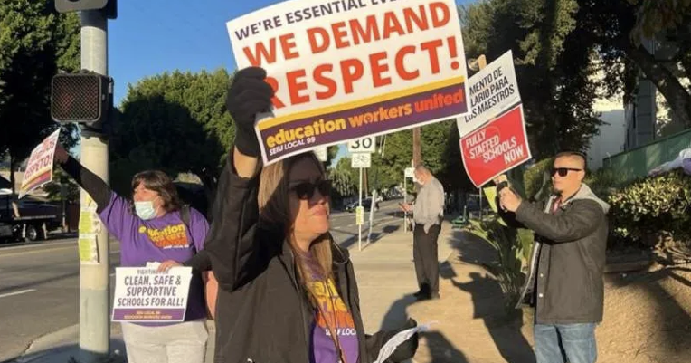 LAUSD union employees rally on March 18 amid layoff notices and ...