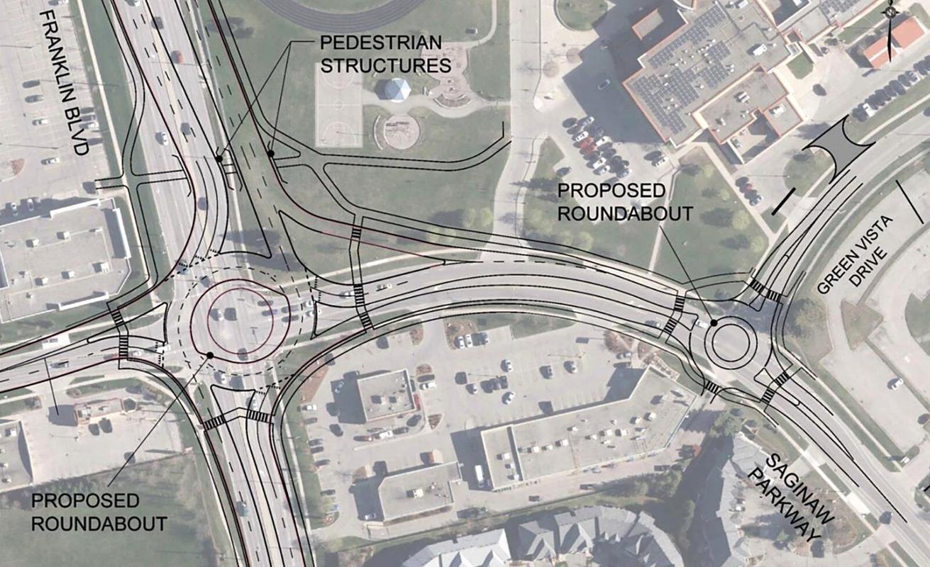 Raised roundabout preferred design at Cambridge intersection