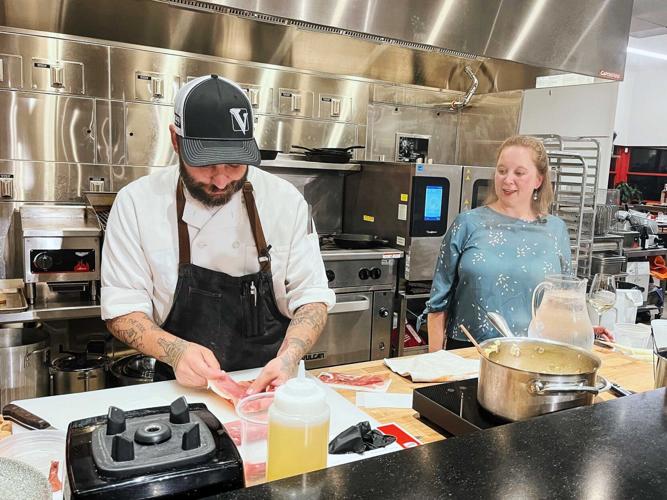 Jake Lawler of Vintage Brewing Co. makes prosciutto-wrapped pork ...