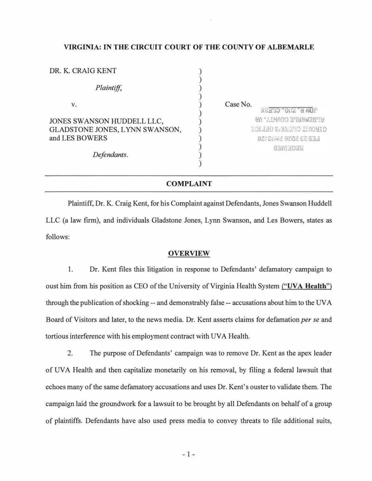 Kent sues law firm connected to report of issues at UVA Health | News ...
