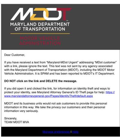 MDOT warns of text scam | Local News | cecildaily.com