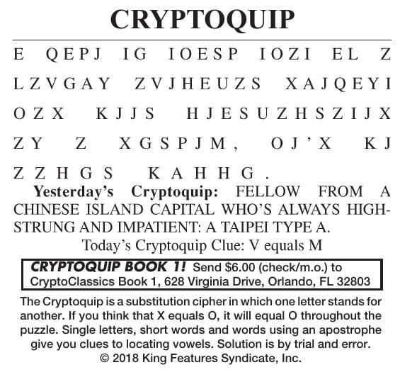 102018 Cryptoquip | Cryptoquip | cecildaily.com
