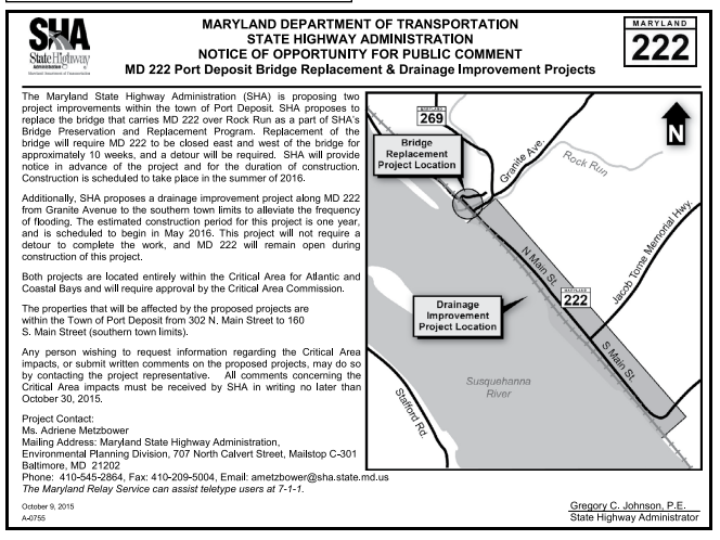 Public comment sought on Port Deposit SHA projects | Local News ...