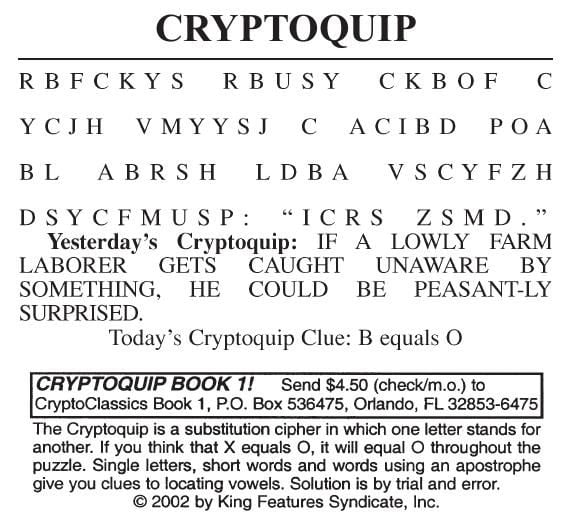 051016 cryptoquip | Cryptoquip | cecildaily.com