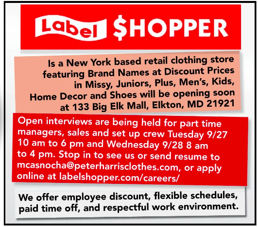 Label Shopper coming to Big Elk Mall | Business | cecildaily.com