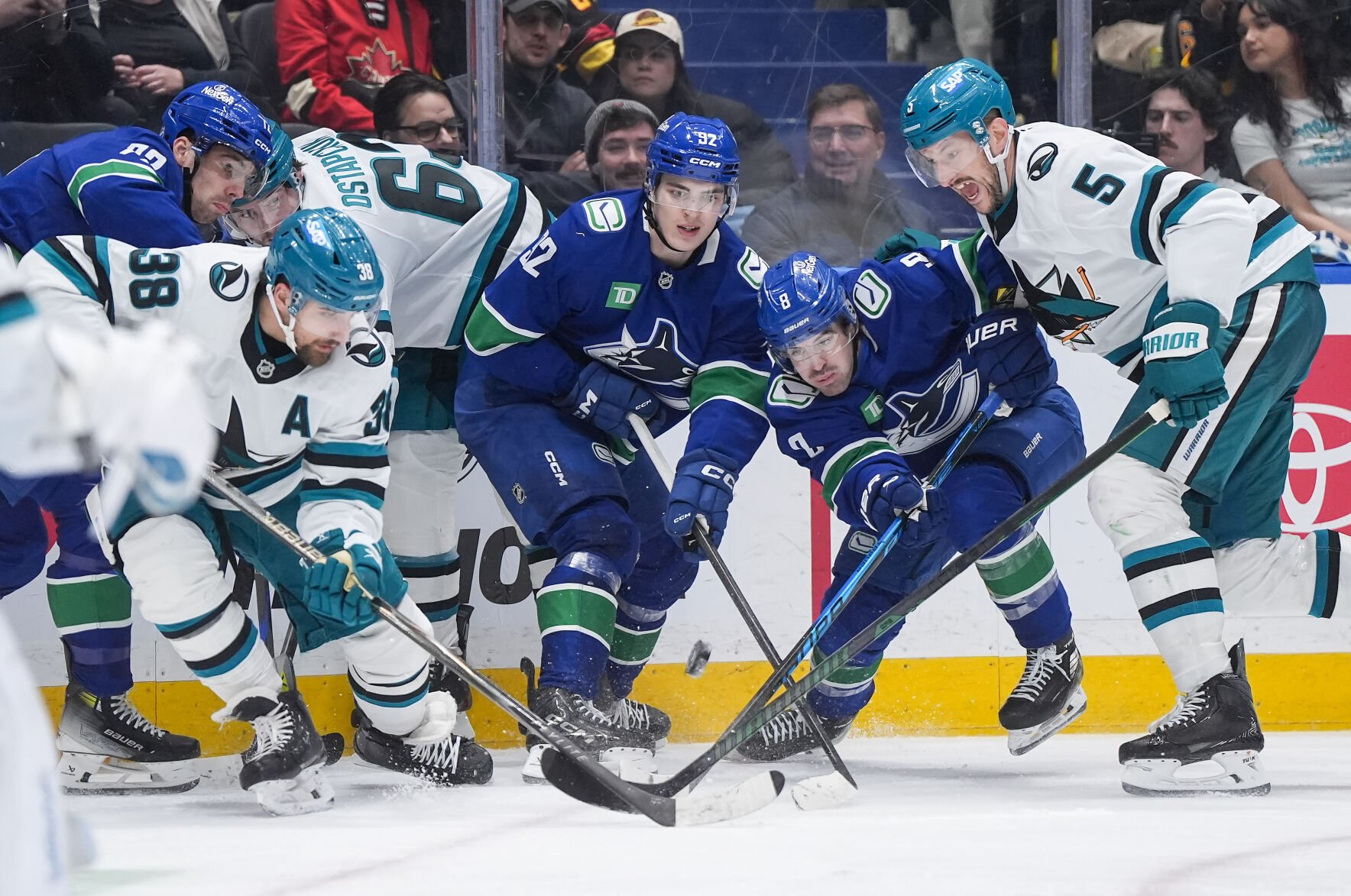 Celebrini's 4 points lead Sharks to 5-2 win over Canucks | Sports ...