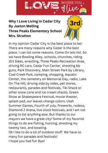 Winners of 3rd grade essay contest share their love of Cedar City ...