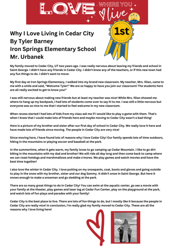 Winners of 3rd grade essay contest share their love of Cedar City ...