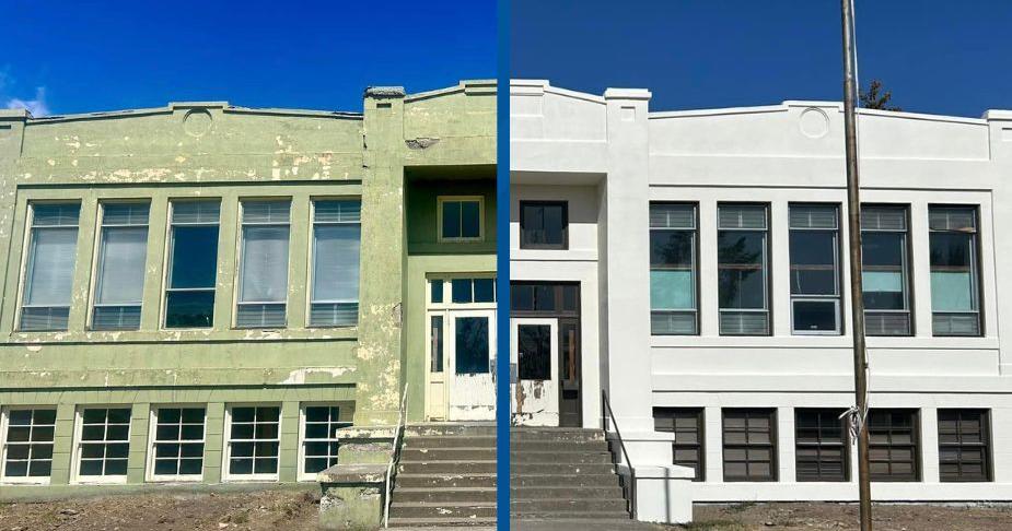 Before and after: 99-year-old Antelope school gets new (old) paint job ...