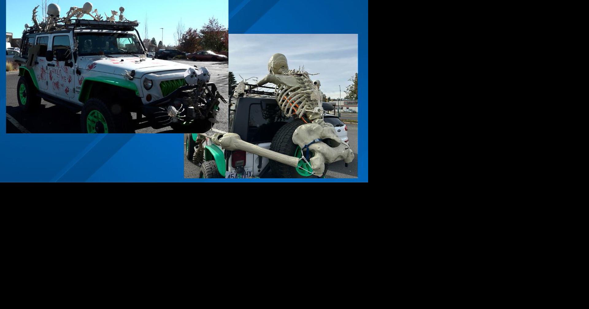 Jeep with giant skeleton spotted driving around Bend. Meet the owner ...