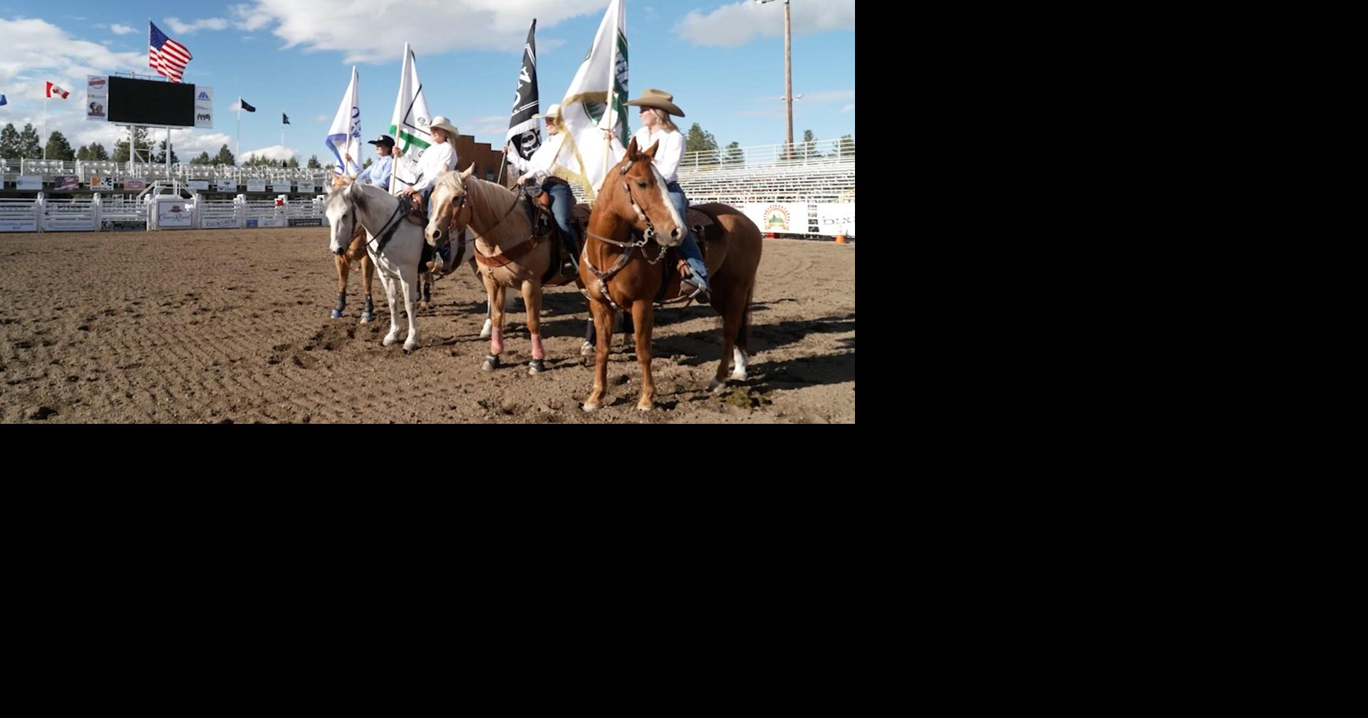 Past Rodeos Queens race sponsor flags throughout Sisters Rodeo ...