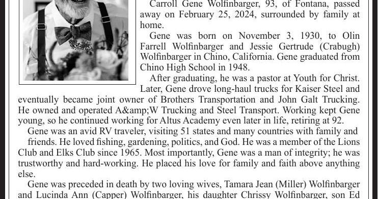 Carroll Gene Wolfinbarger | Obituaries | championnewspapers.com