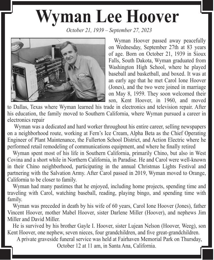 Wyman Lee Hoover | Obituaries | championnewspapers.com