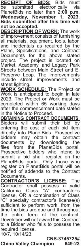 Notice of Inviting Bid #649 | Legal Notices | championnewspapers.com