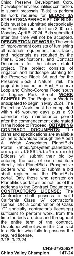 Notice of Inviting Bid | Legal Notices | championnewspapers.com