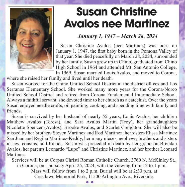 Susan Christine Avalos nee Martinez | Obituaries | championnewspapers.com