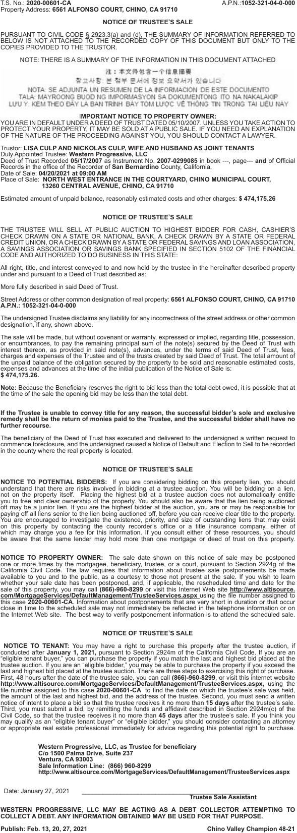 Altisource Posting & Publication - NOTICE OF TRUSTEE'S SALE | Legal ...