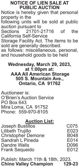 LIEN SALE | Legal Notices | championnewspapers.com