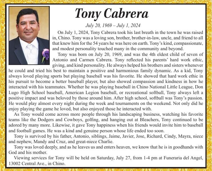 Tony Cabrera | Obituaries | championnewspapers.com