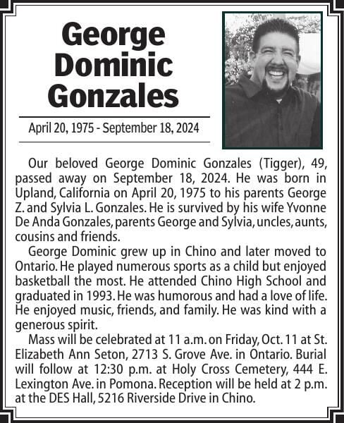 George Dominic Gonzales | Obituaries | championnewspapers.com