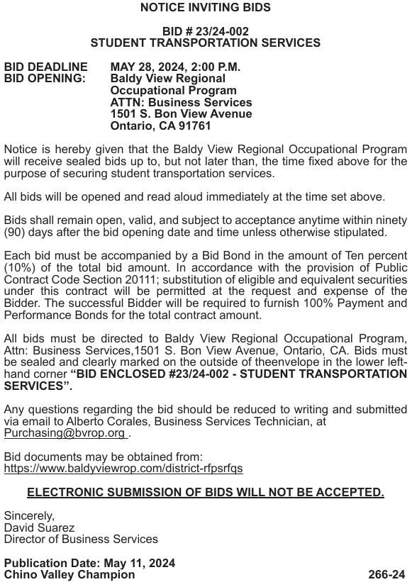 Notice Inviting Bids #266 | Legal Notices | championnewspapers.com