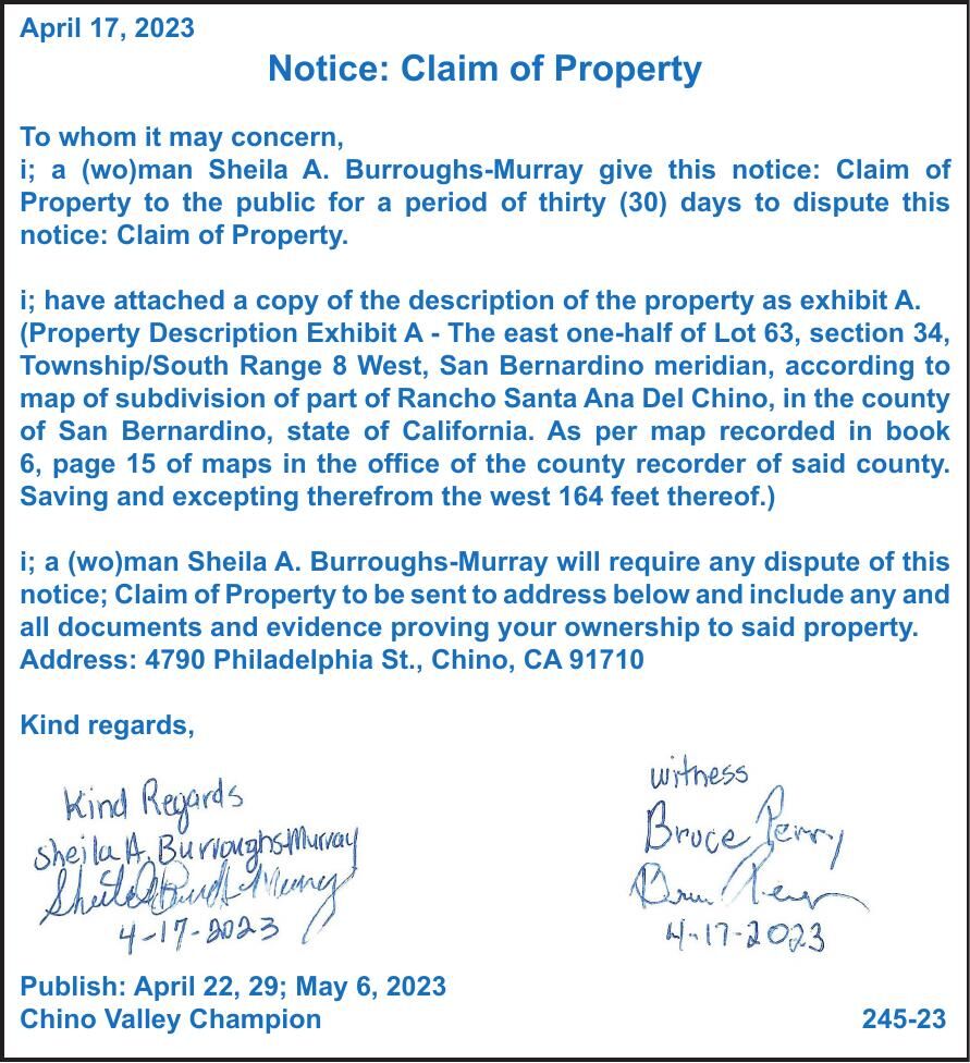 Public Notice #245 | Legal Notices | championnewspapers.com