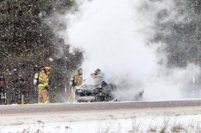 Vehicle destroyed by fire on Hwy. 53 on Monday afternoon, no injuries ...