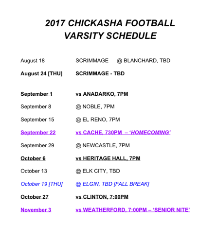 Chick football kicks off Sept. 1 | Sports | chickashanews.com