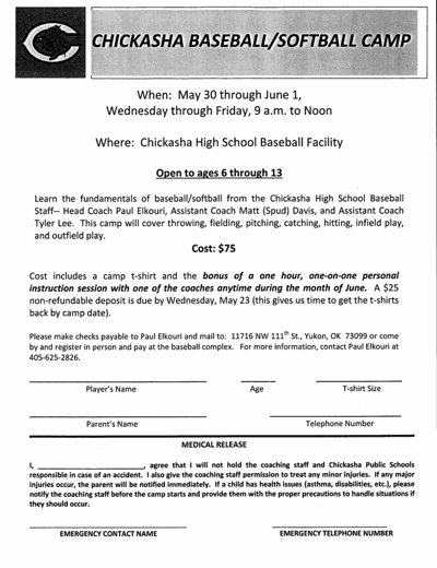 Chickasha holding baseball, softball camp | Sports | chickashanews.com