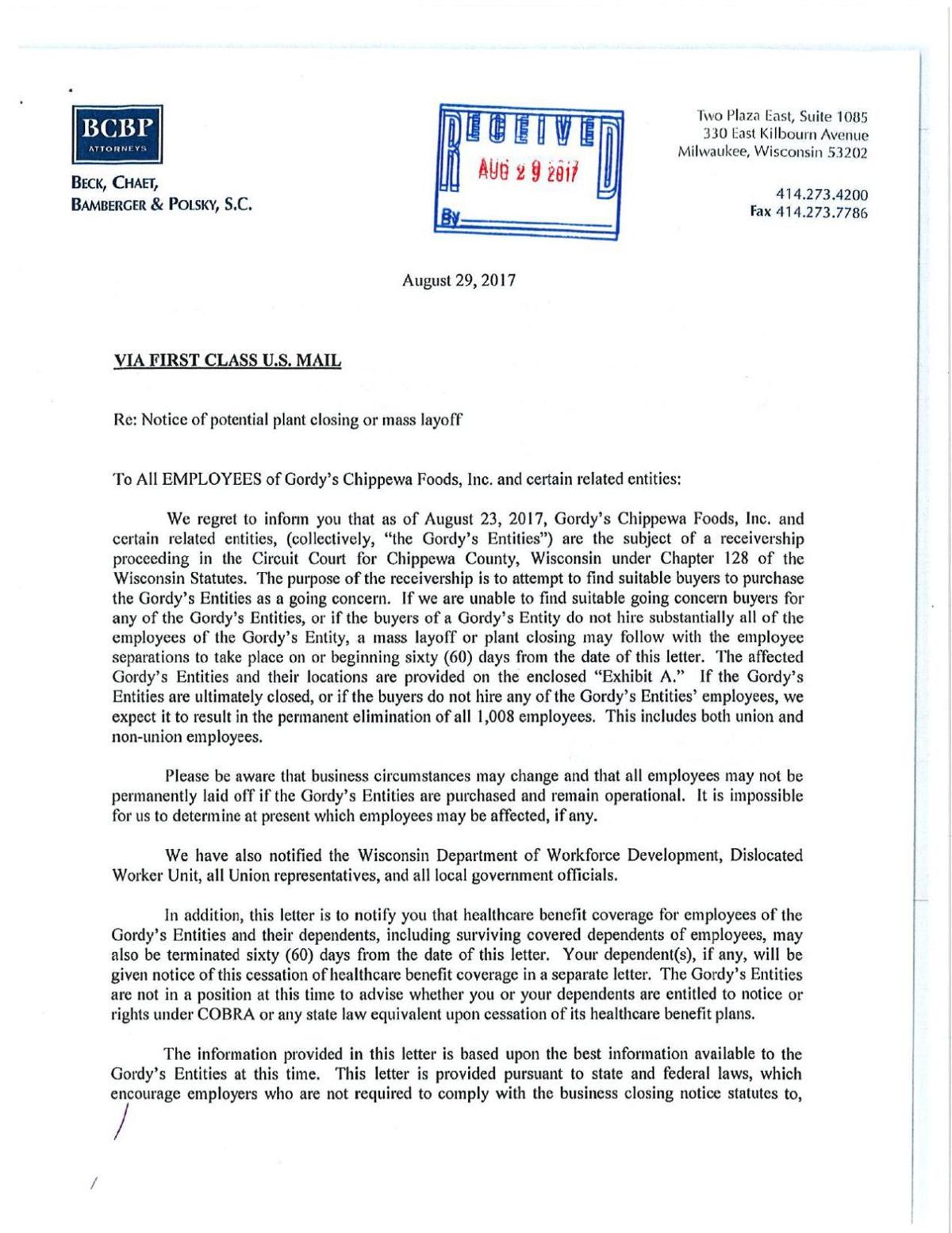 PDF: Wisconsin business closing and mass layoff notice