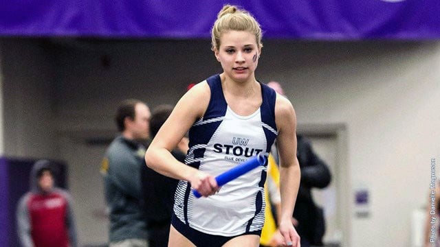 Stout's Courtney Shaffer wins the mile at WIAC Championship