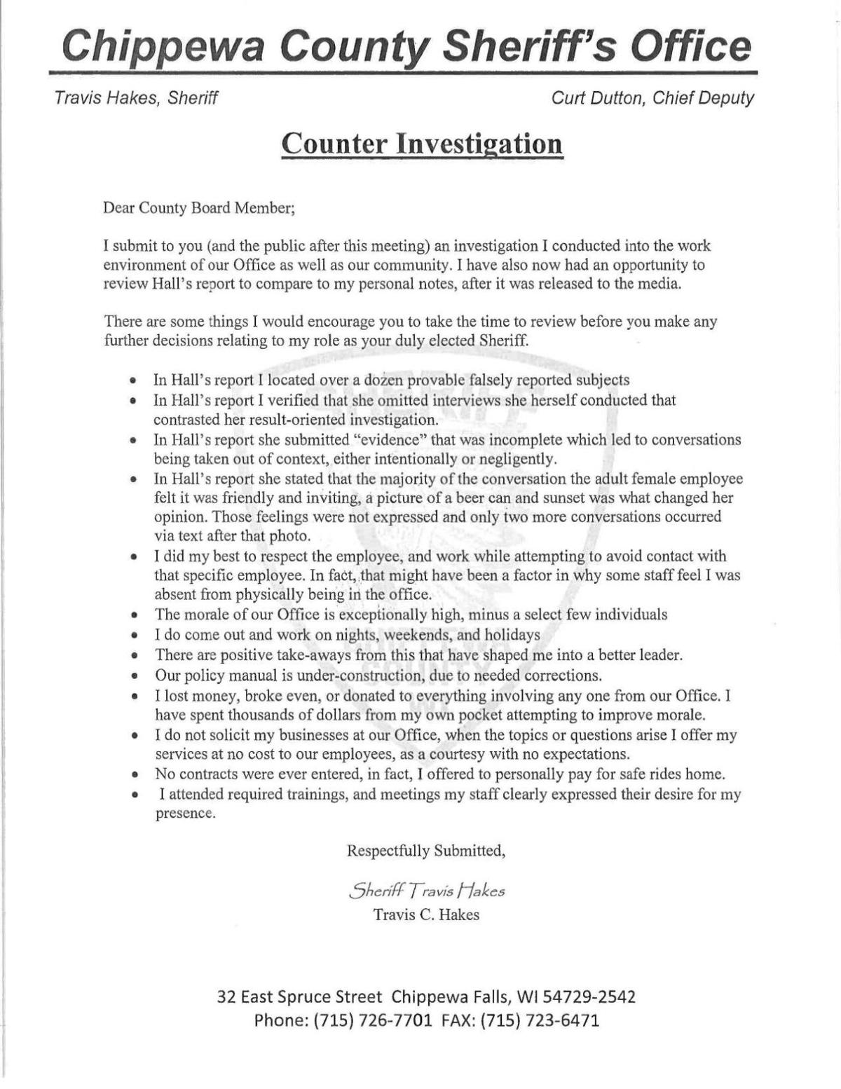 Chippewa County Sheriff Travis Hakes issues 'counter investigation ... Chippewa County Sheriff Travis Hakes issues 'counter investigation ...