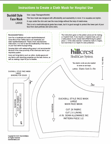 Hillcrest shares face mask pattern, guidelines | Community ...