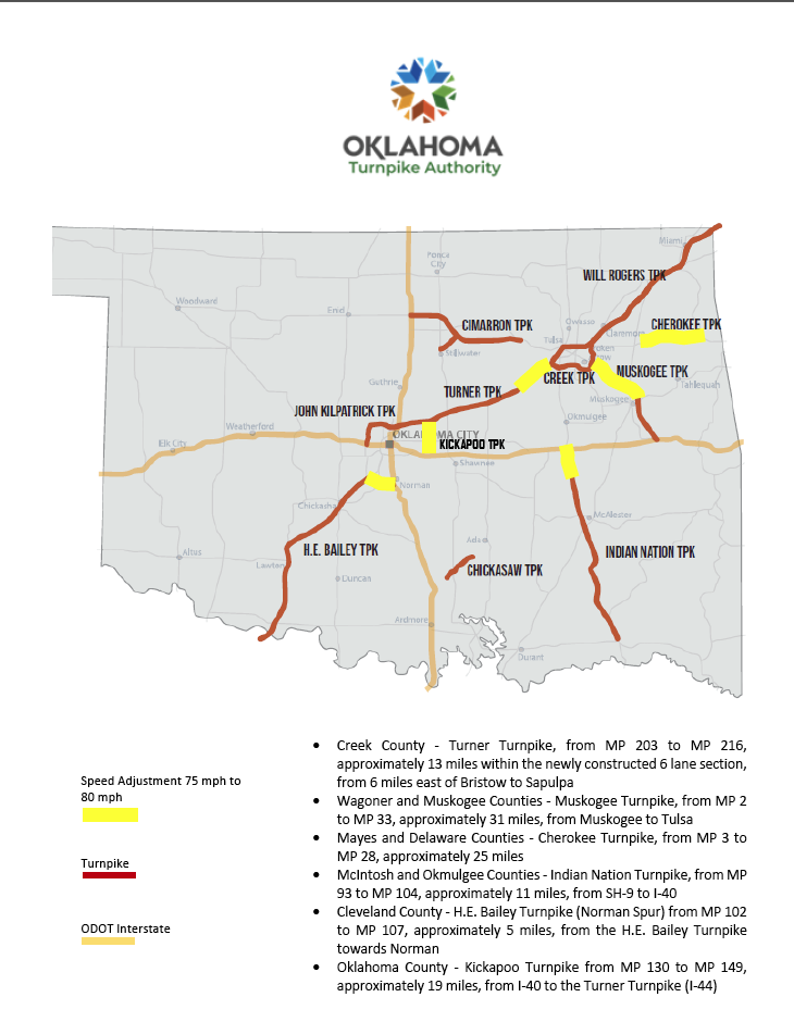 Oklahoma Turnpikes turn up maximum speed limits in selected rural areas ...