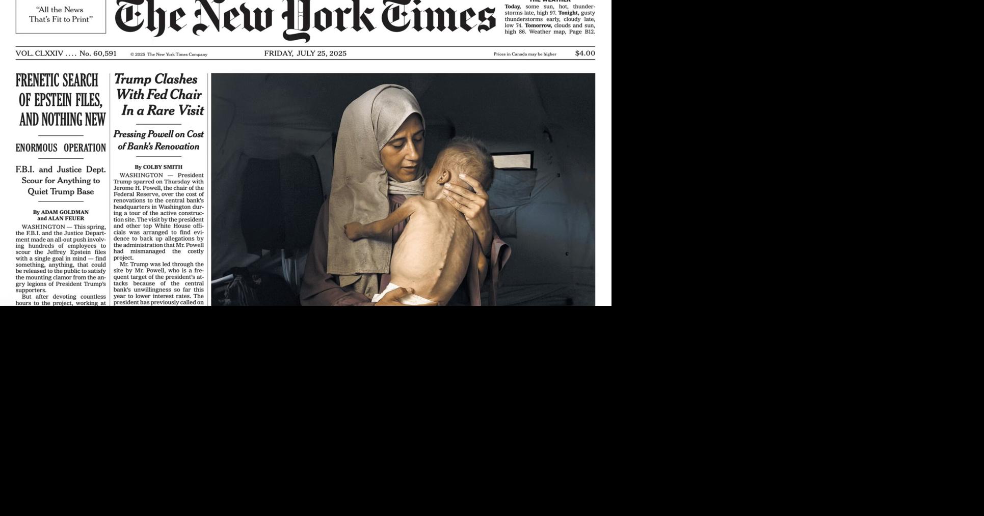 NY Times front-page image of emaciated Gaza toddler sparks backlash ...