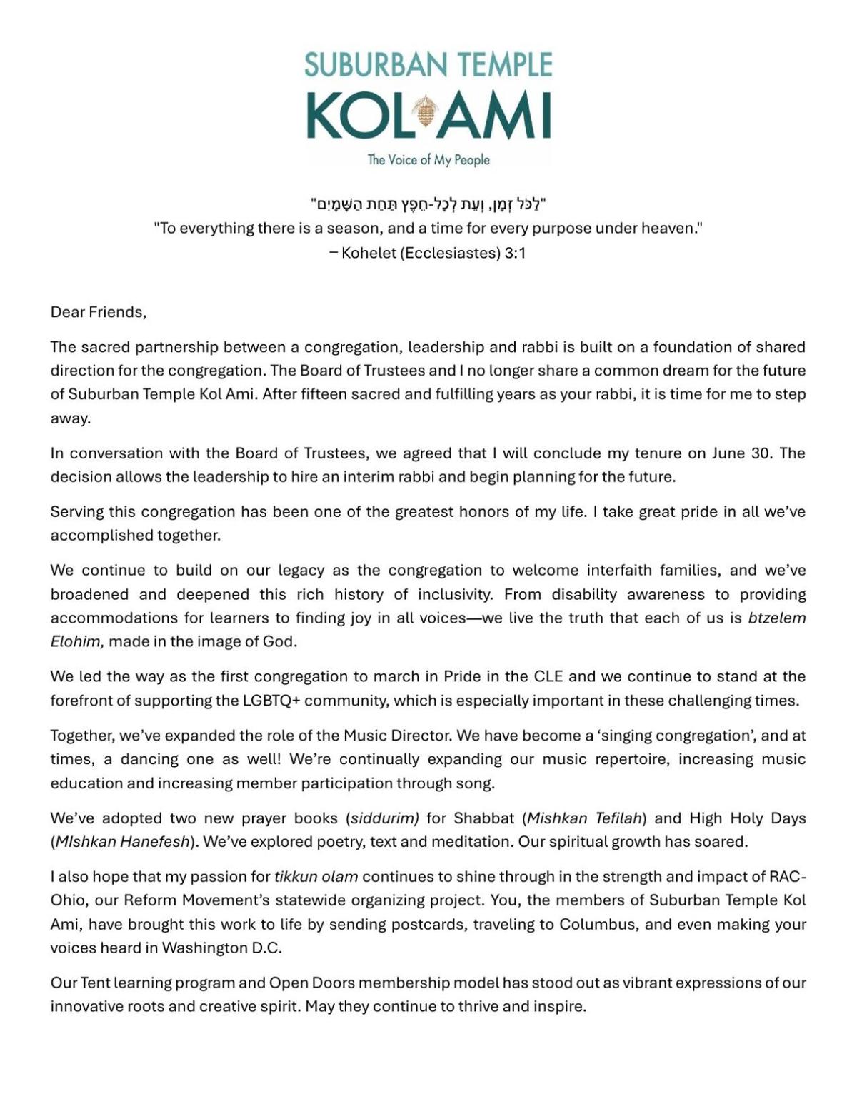 Suburban Temple, Rabbi Vann to part ways in June | Local News ...