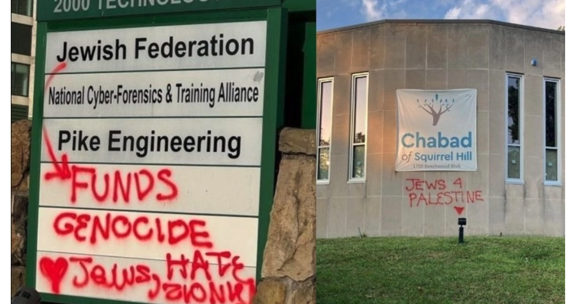 Red triangle, symbol associated with Hamas, is painted on Pittsburgh ...