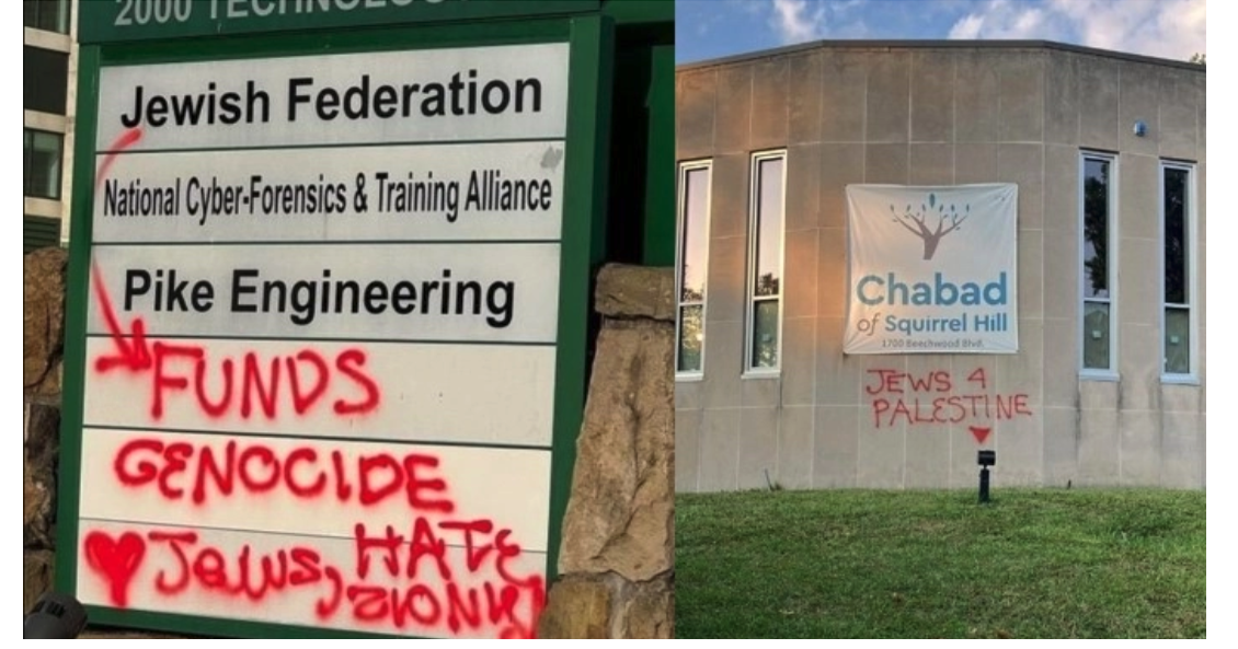 Red triangle, symbol associated with Hamas, is painted on Pittsburgh ...