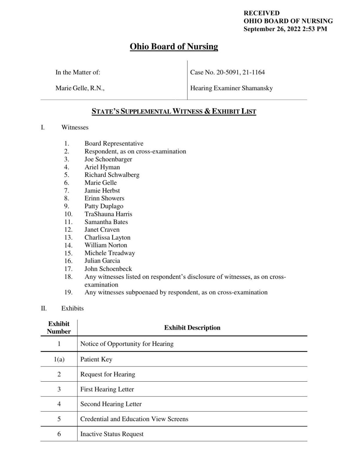 Gelle, Marie - State's Supplemental List of Witnesses and Exhibits ...