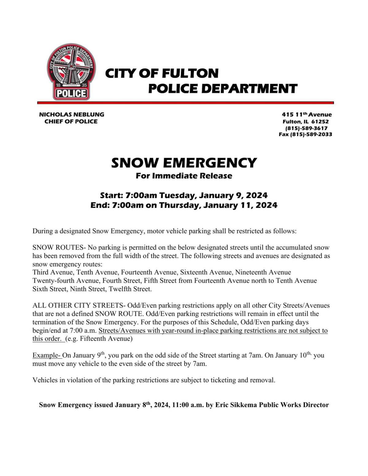 Fulton declares snow emergency | | clintonherald.com