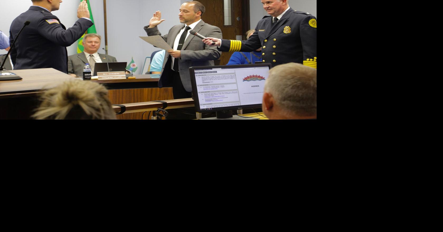 Clinton Fire Department Engineer Jeremiah Jacobsen, Mayor Scott ...
