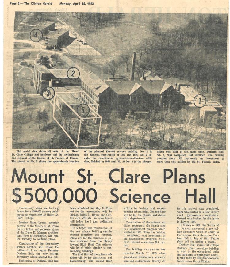 Throwback Thursday: Mount St. Clare Plans $500,000 Science Hall | News ...