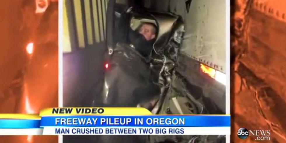 Photo of unscathed driver smashed between trucks goes viral | News ...